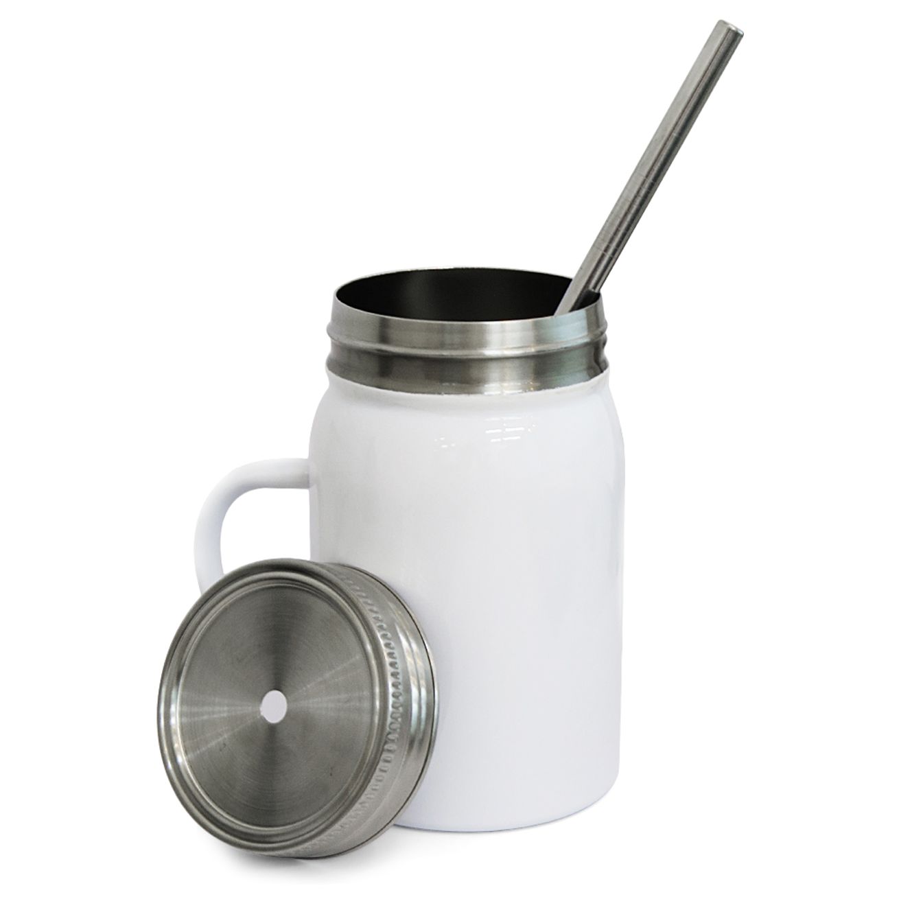 Jarra de Inox Branca com Tampa, Alça e Canudo - 500ml - SOCD