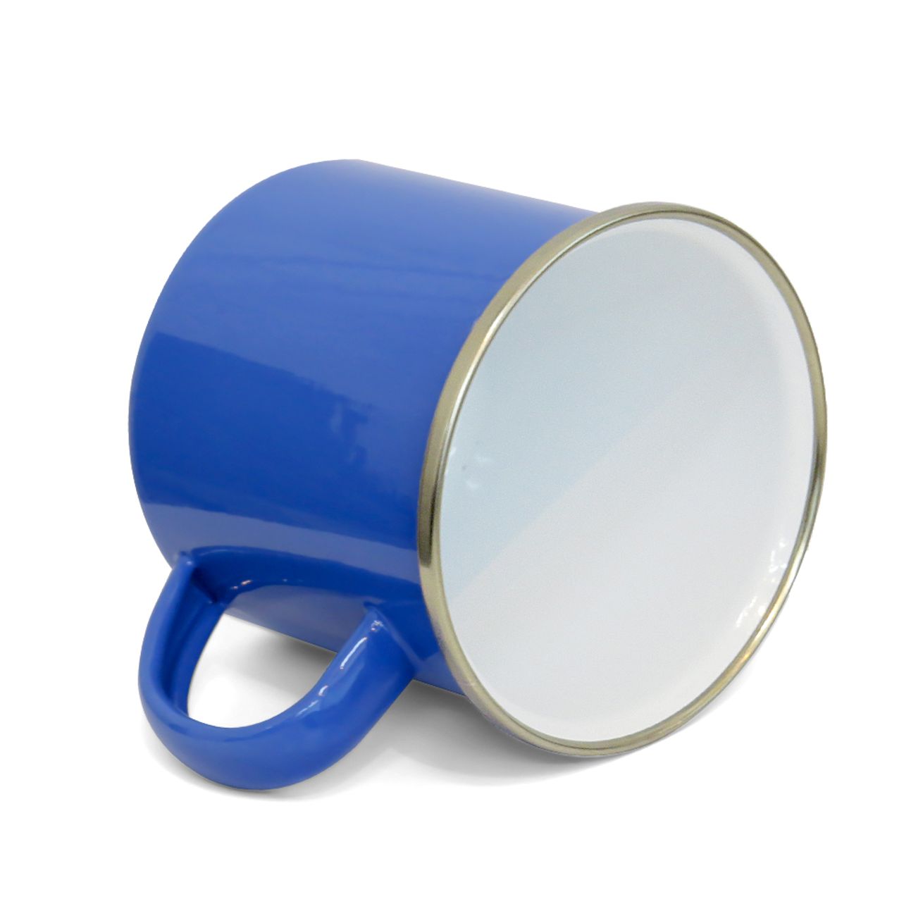 Caneca de Metal Azul com Borda Prata e Interior Branco - 325ml - SOCD